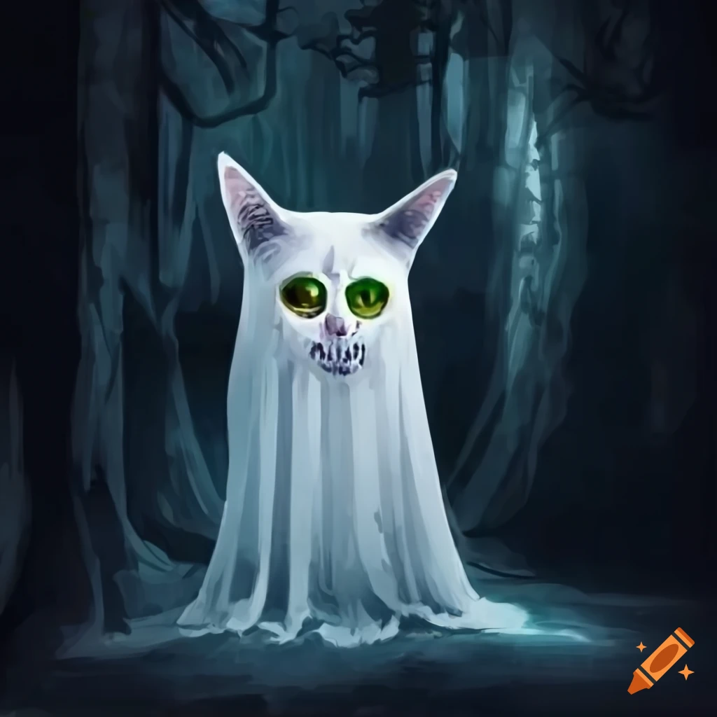Transparent ghost cat with haunted house background on Craiyon