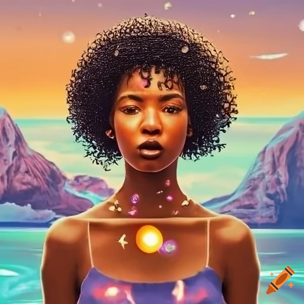 Spiritual black girl on the beach on Craiyon