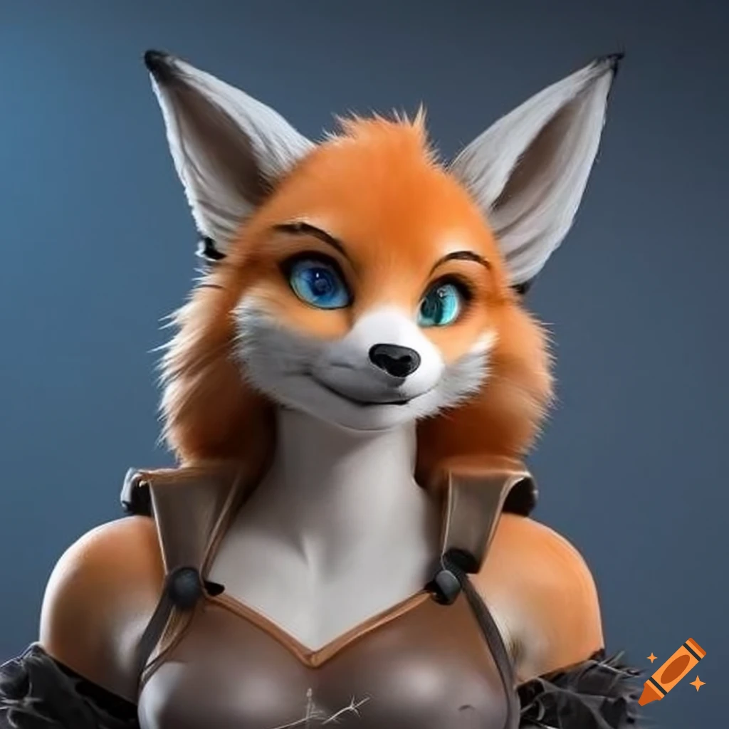 Detailed depiction of a realistic anthropomorphic female fox on Craiyon