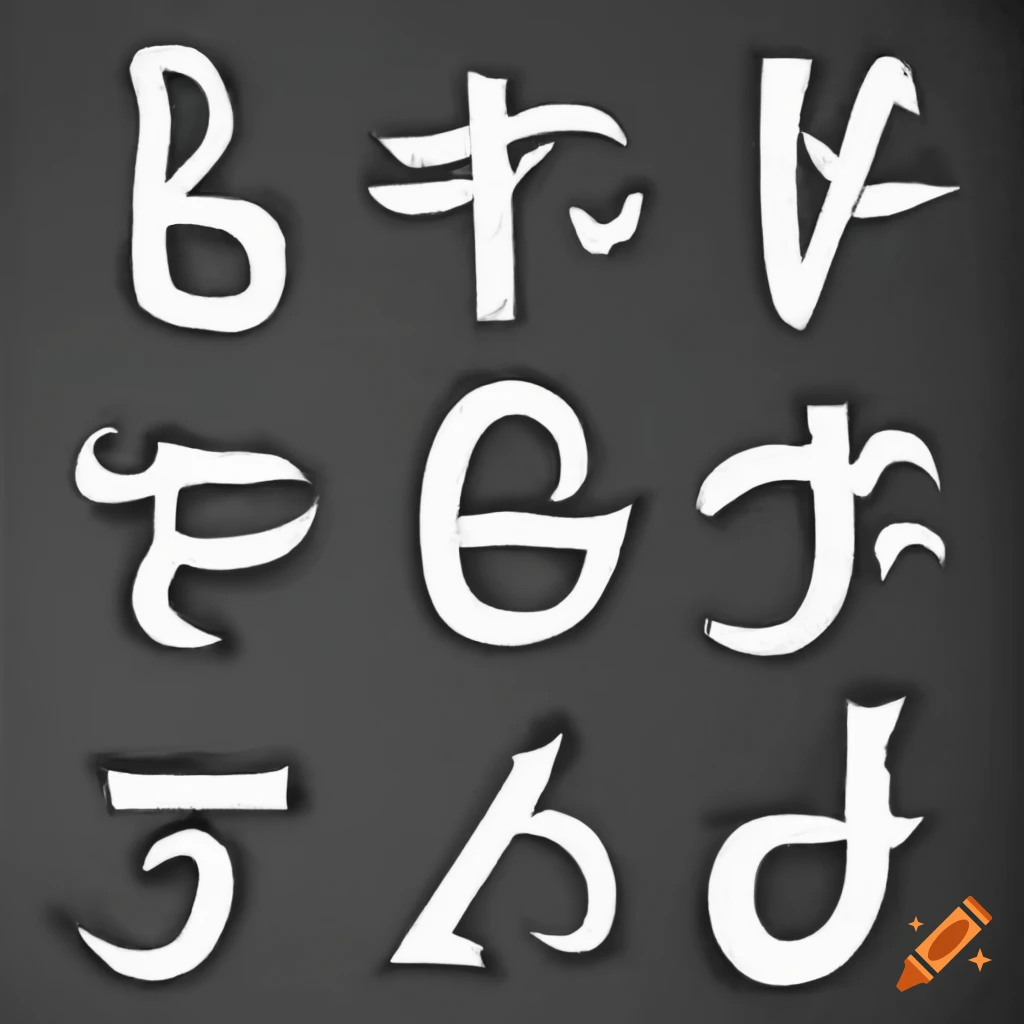 Poster with various language alphabets and symbols on Craiyon