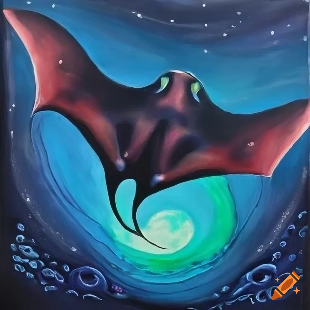 Acrylic painting of a mythical creature flying under a full moon on Craiyon