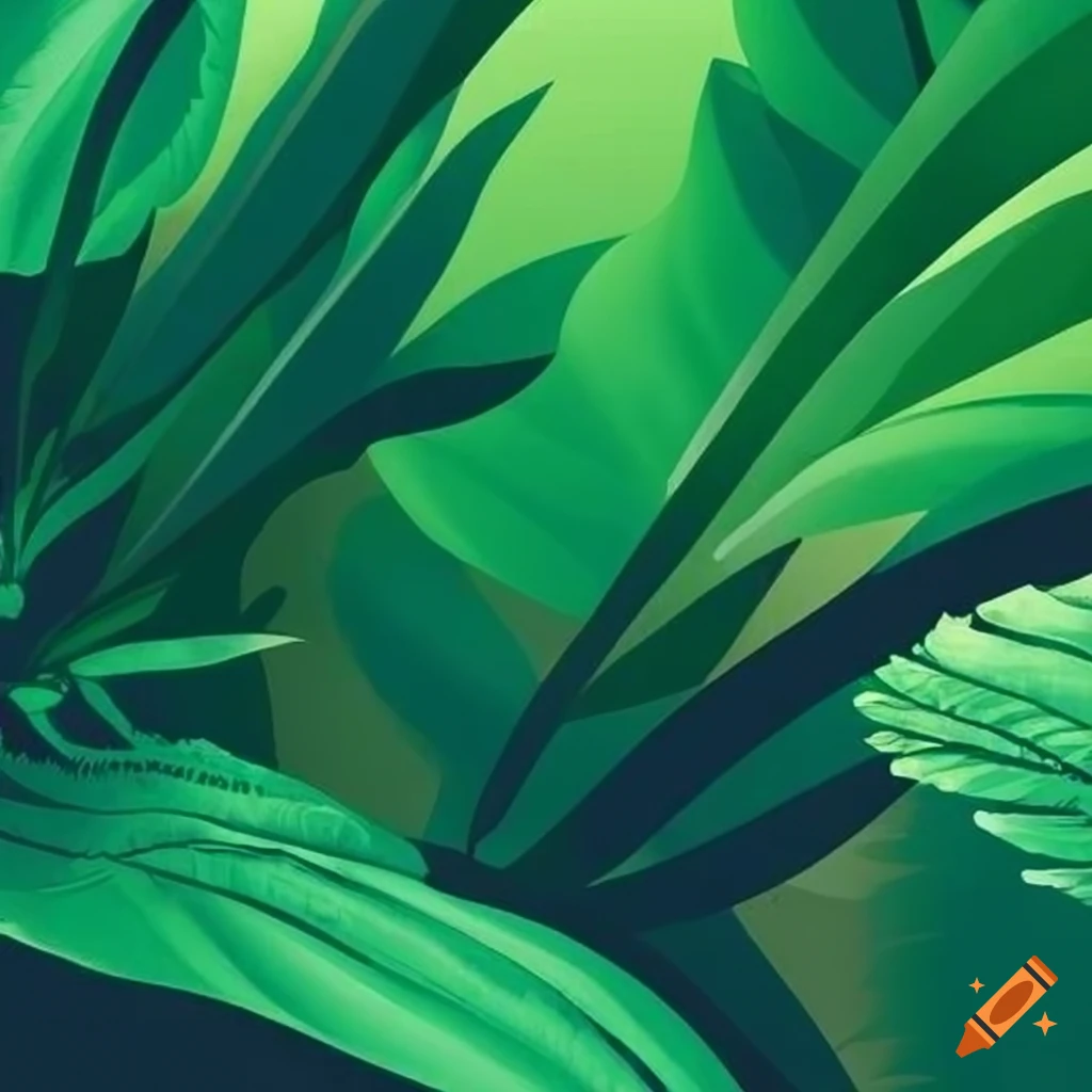 Graphic print of lush green leaves