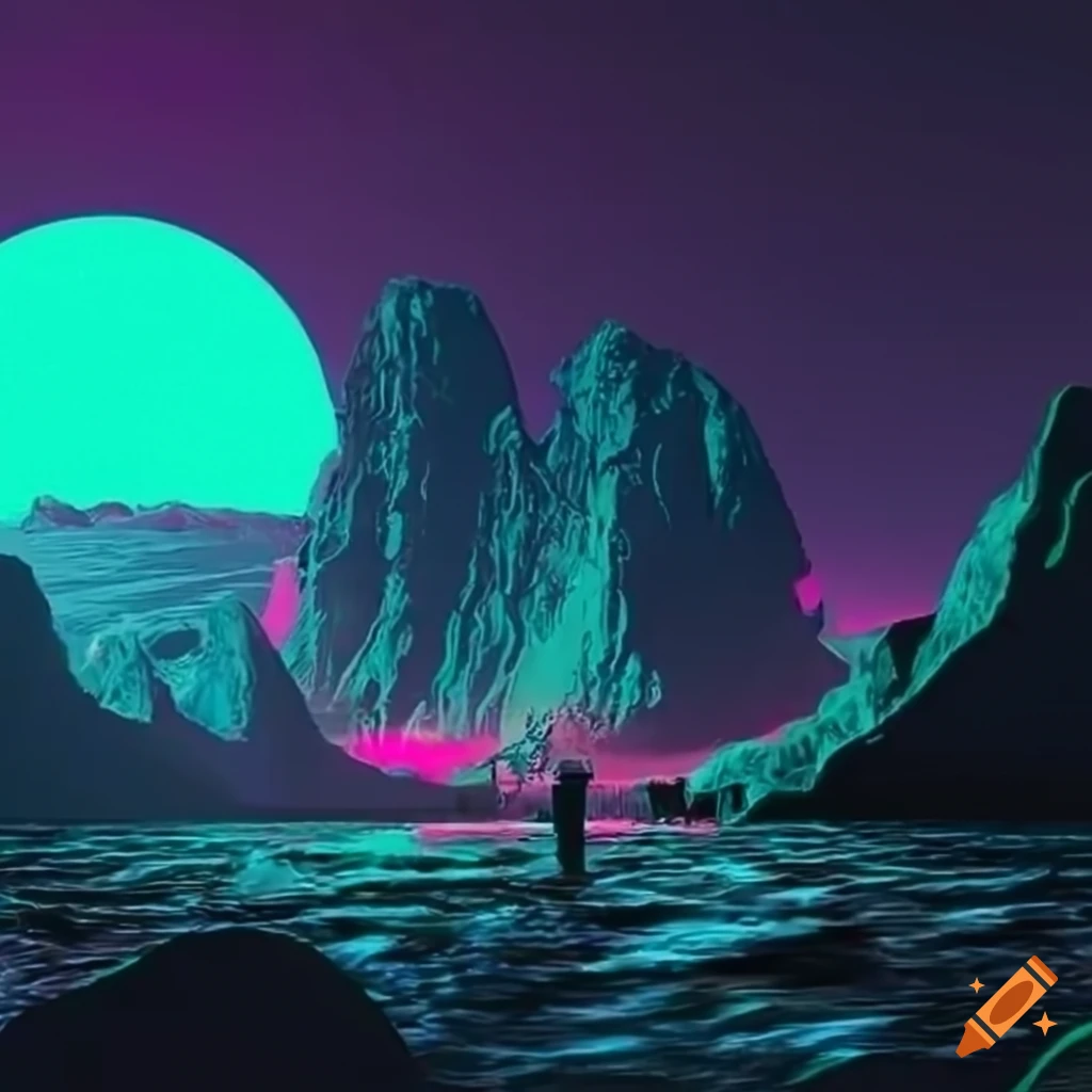 Vaporwave inspired landscape artwork on Craiyon
