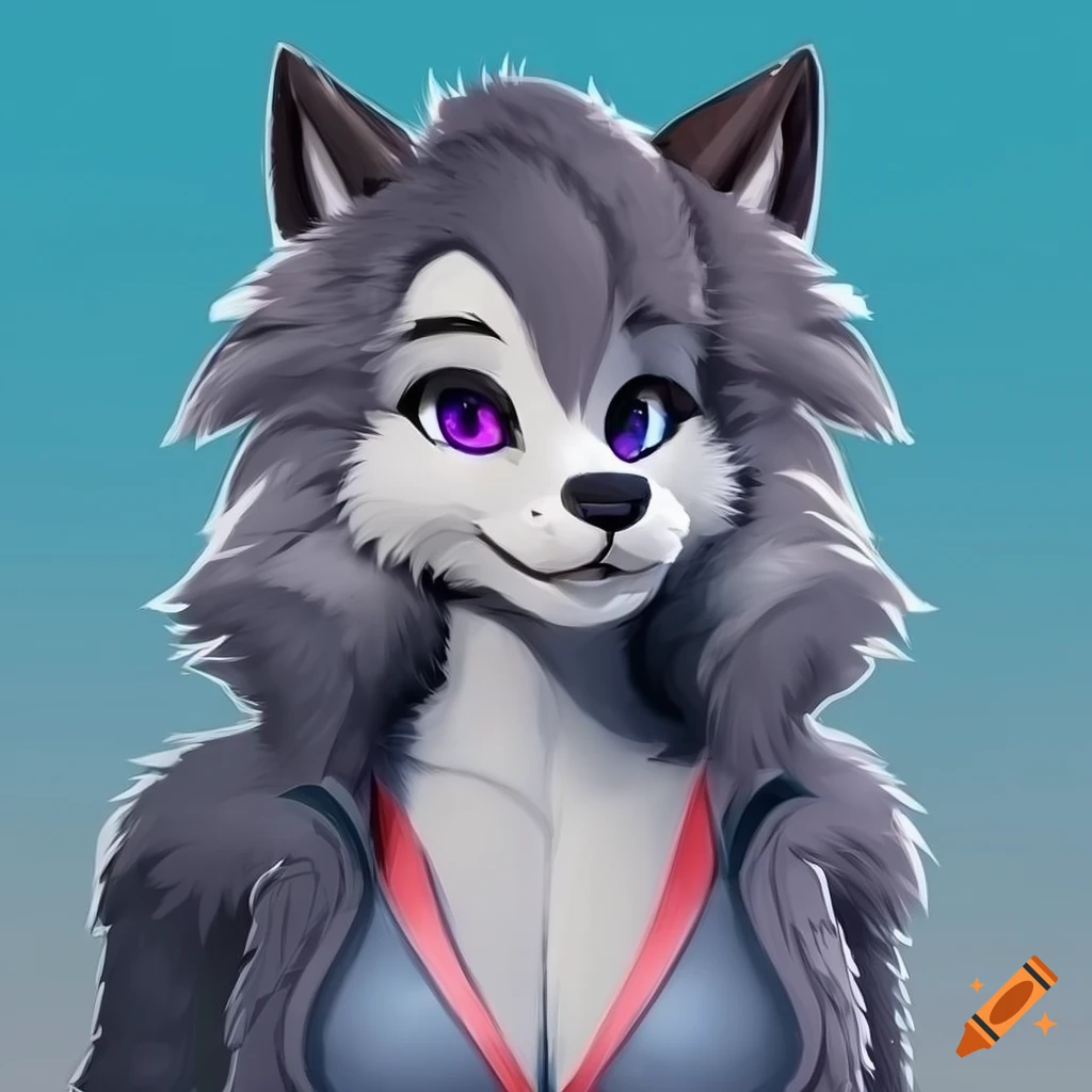 Illustration of a fierce female anthro wolf on Craiyon