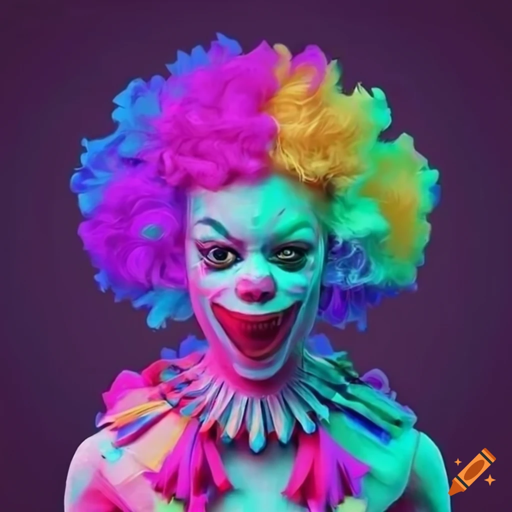 Colorful vaporwave cyberpunk clown creature on Craiyon