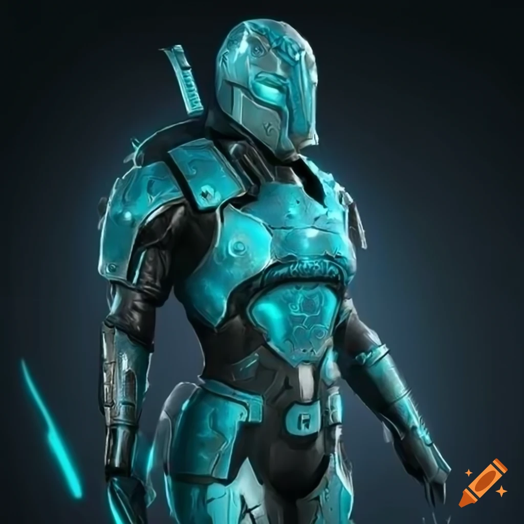 Sci-fi warrior with cosmic sword and steel armor