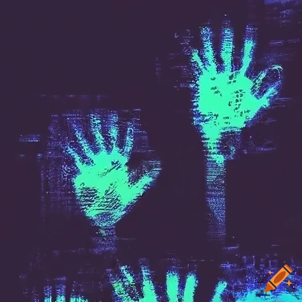 Image of a black CRT TV with static and green handprint on Craiyon