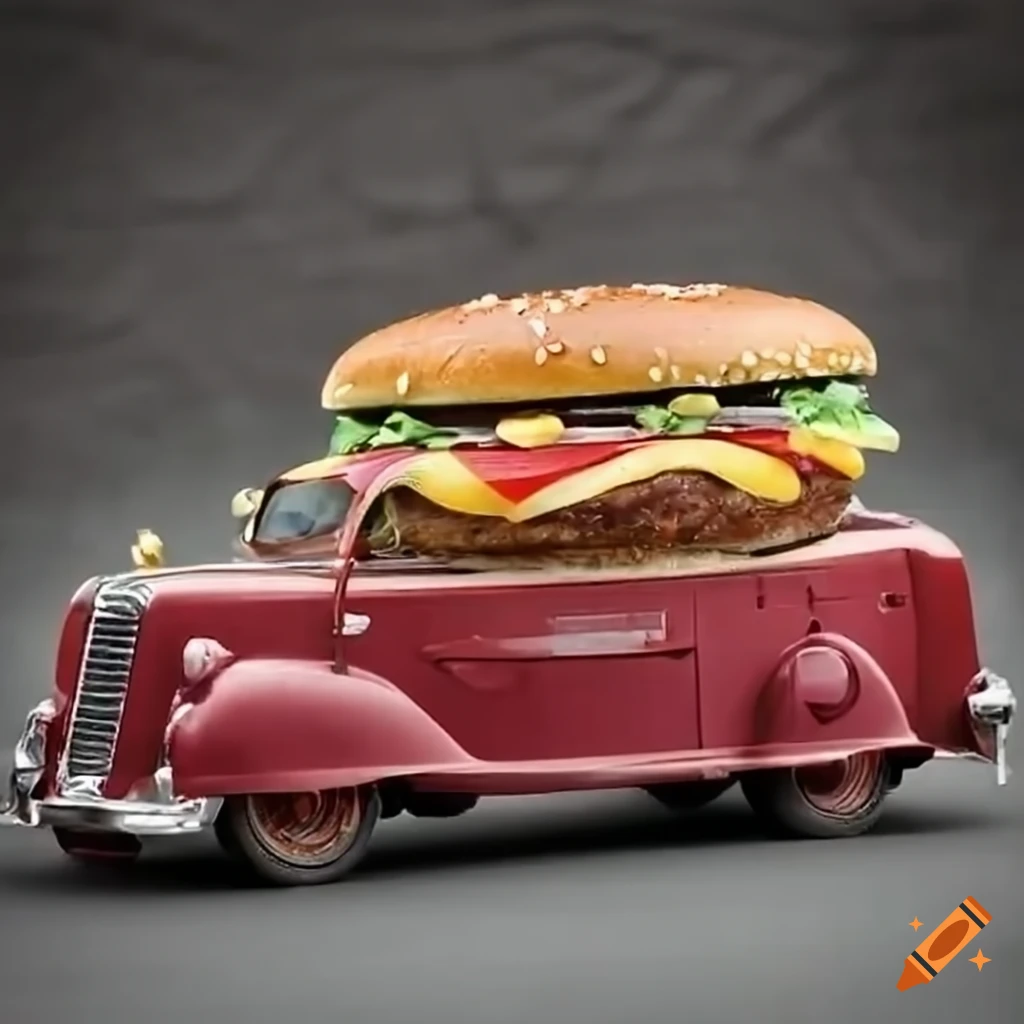 Funny cheeseburger car with all the features of a regular car on Craiyon
