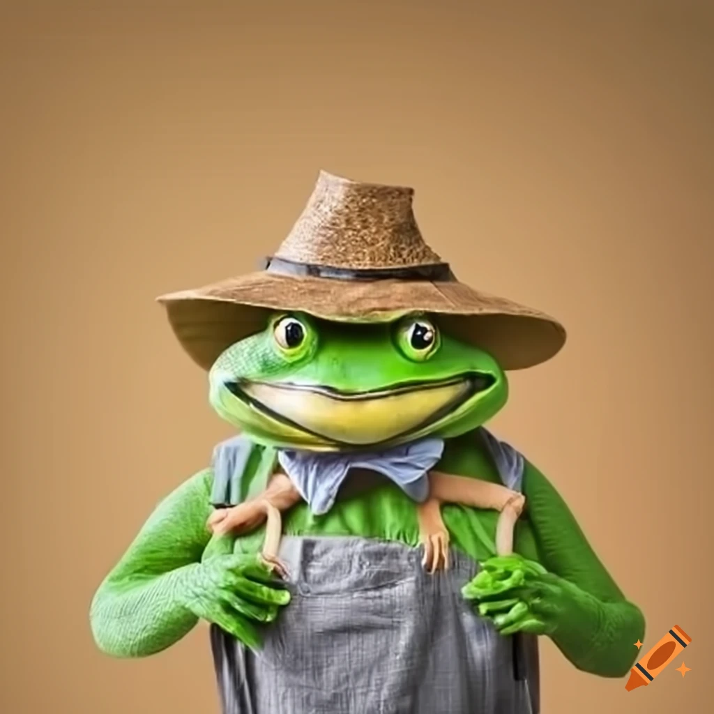 Adorable frog dressed as a farmer on Craiyon