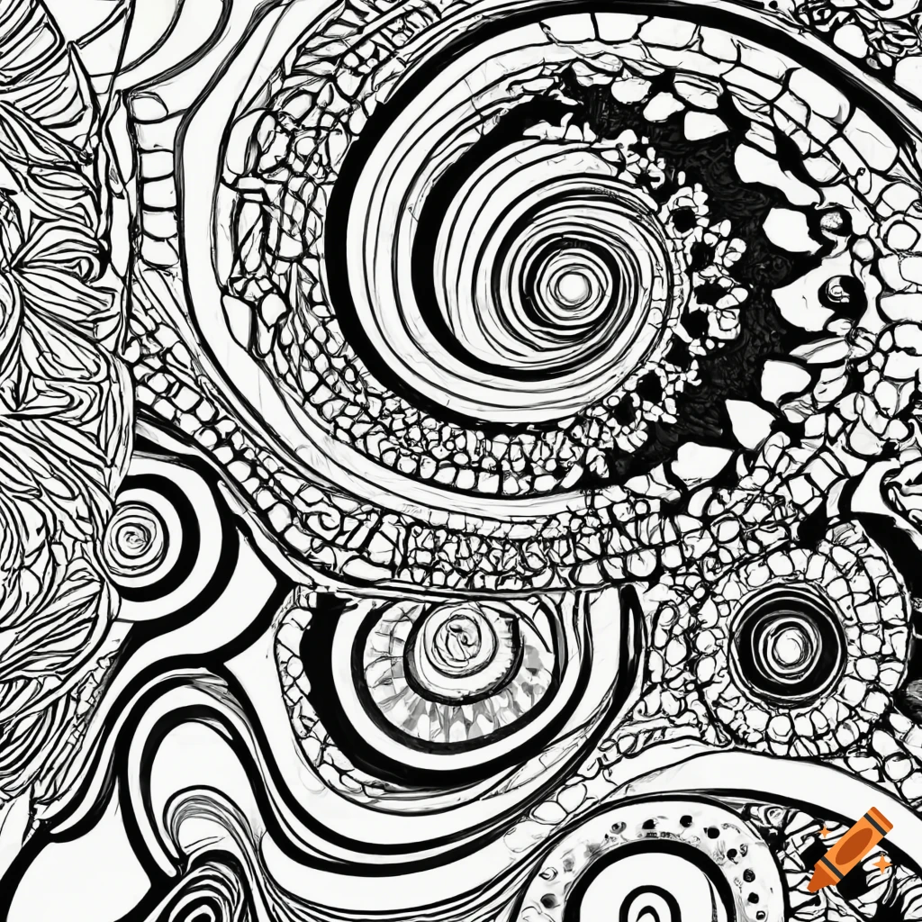 Black and white abstract coloring page on Craiyon