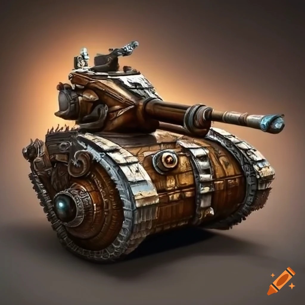 Artistic representation of a futuristic steampunk tank on Craiyon