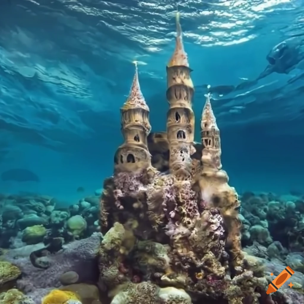 Underwater castle in a coral reef on Craiyon