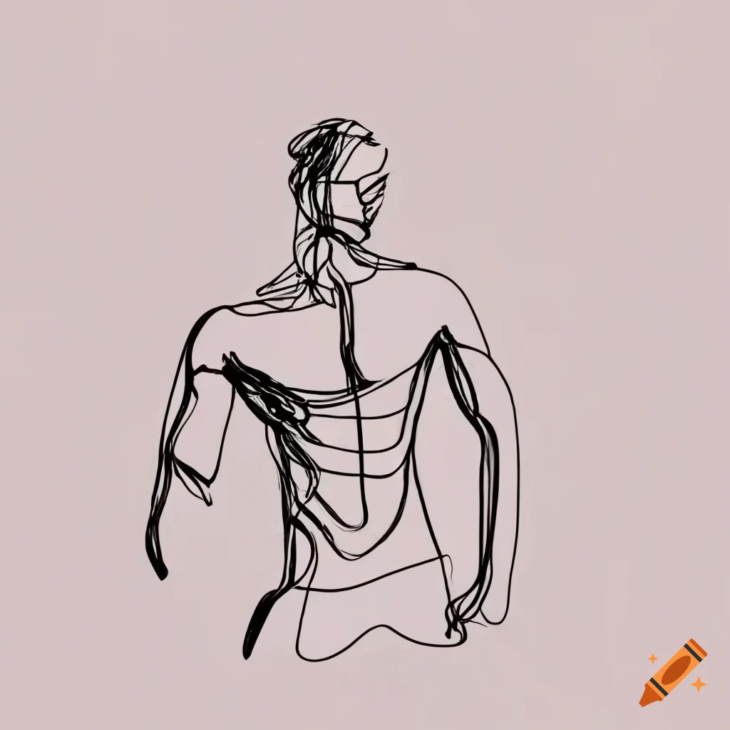 Continuous line drawing of a male body on Craiyon
