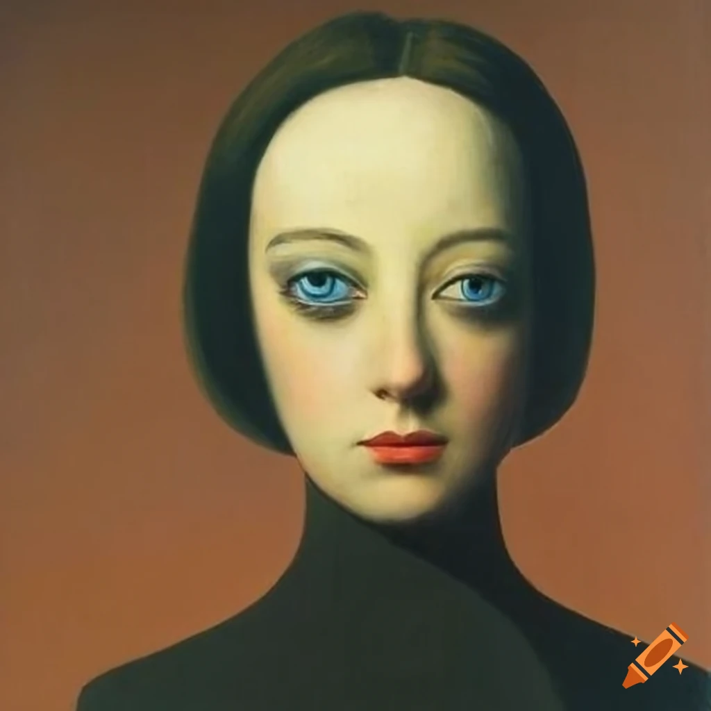 Portrait of a beautiful french woman by rene magritte on Craiyon