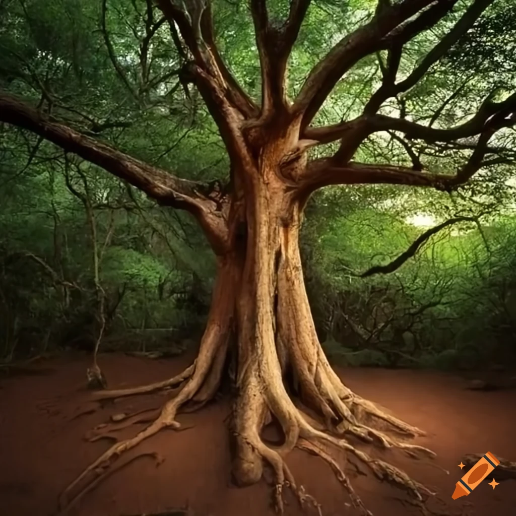 Sacred tree in an African forest on Craiyon