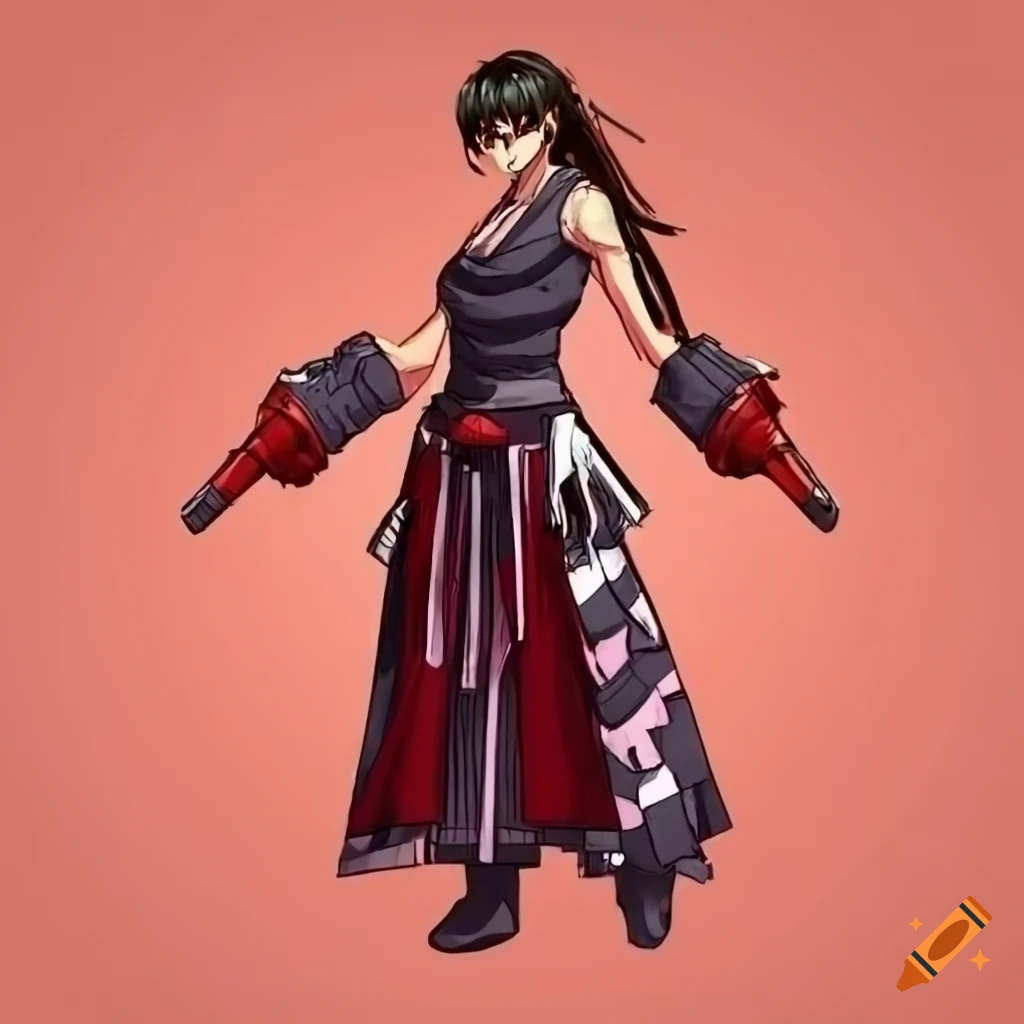 Colorful fullbody anime-style female character inspired by Sol Badguy ...