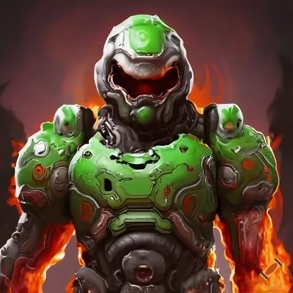 Flame background with doom eternal's creepy doom guy on Craiyon