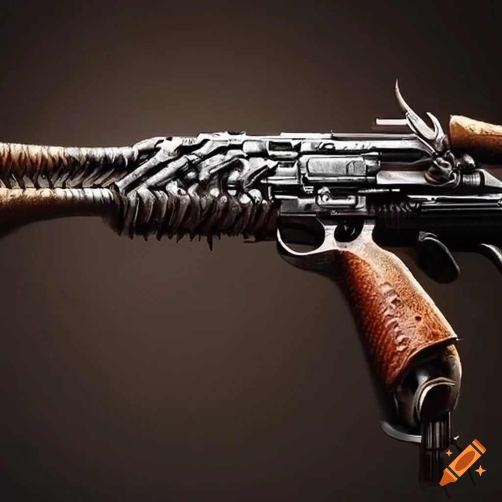 Artwork of a gun made from fishbones
