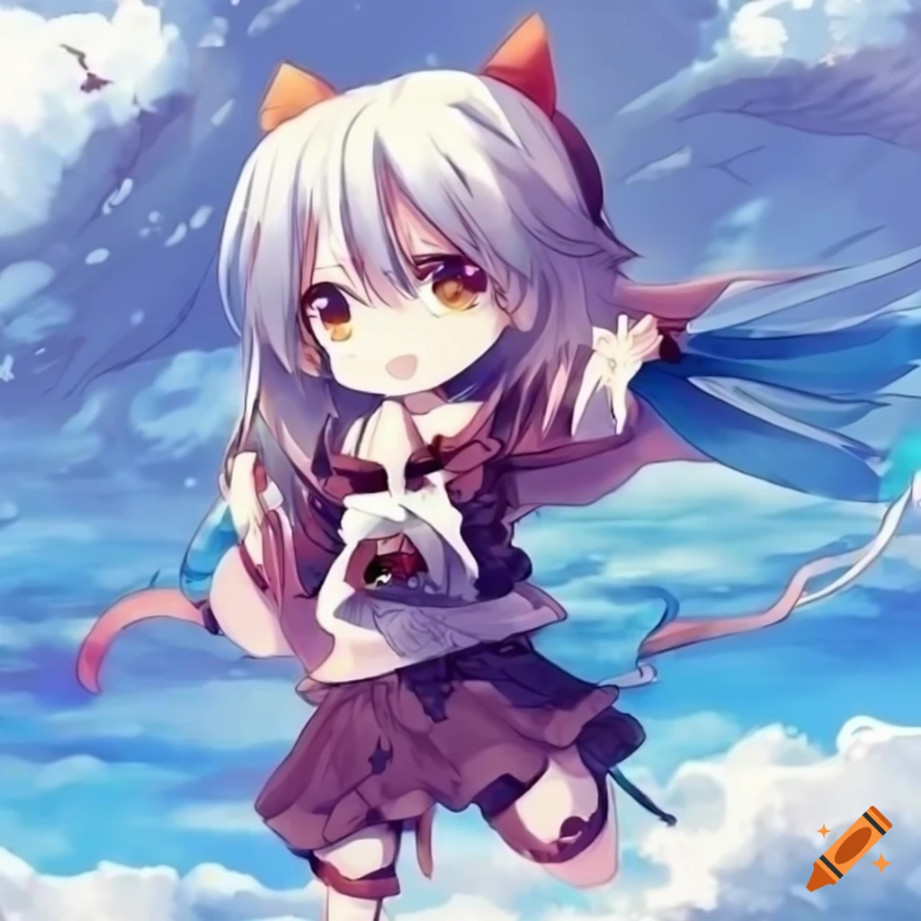 Flying chibi anime character on Craiyon