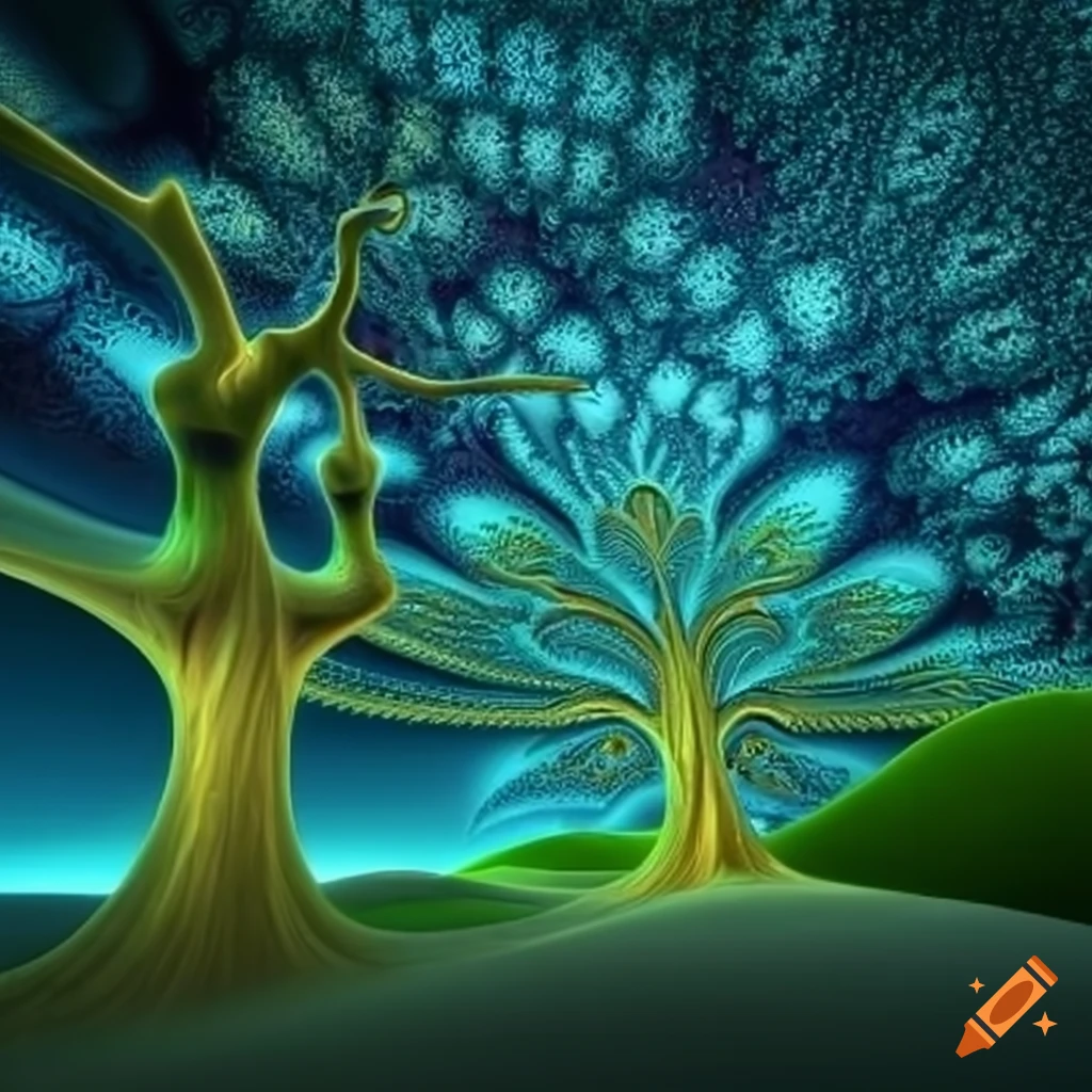 Digital art of fractal trees on Craiyon