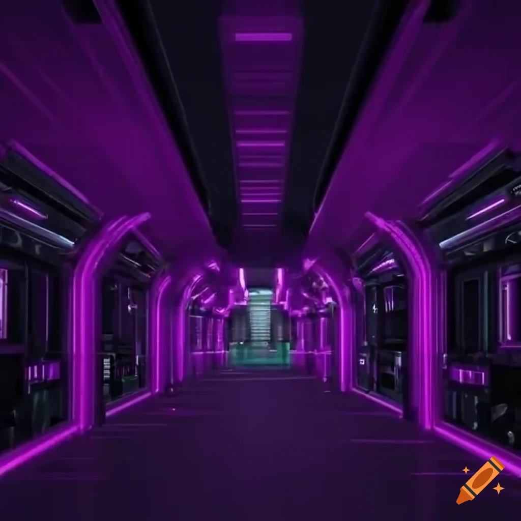 Dark purple mechanical cyber room on Craiyon