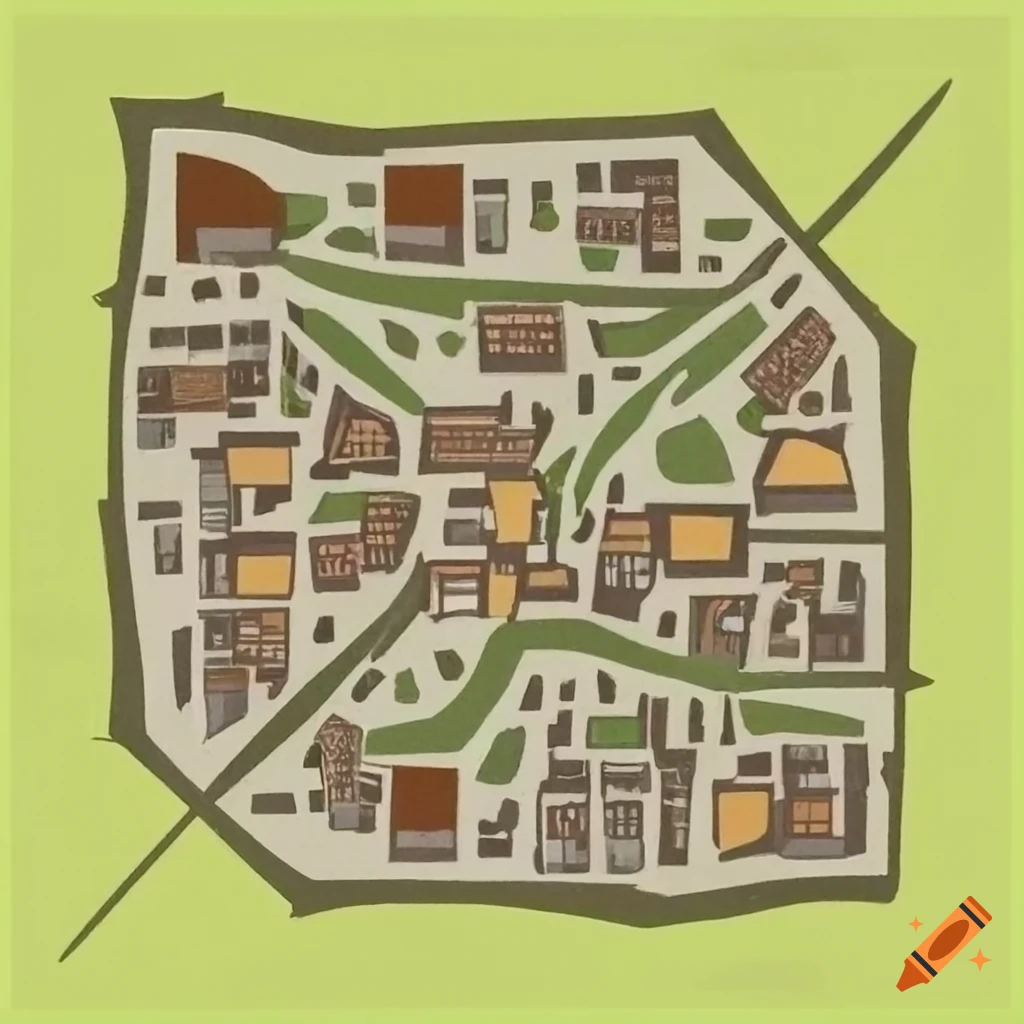 Detailed fantasy town map with labeled crossroads on Craiyon