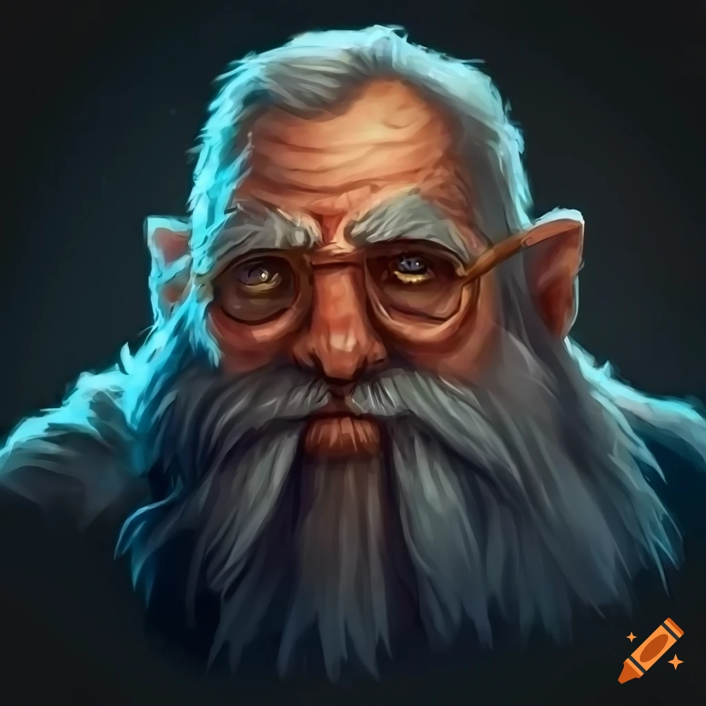 Photorealistic fantasy art of an old dwarf mayor in blue clothing on ...