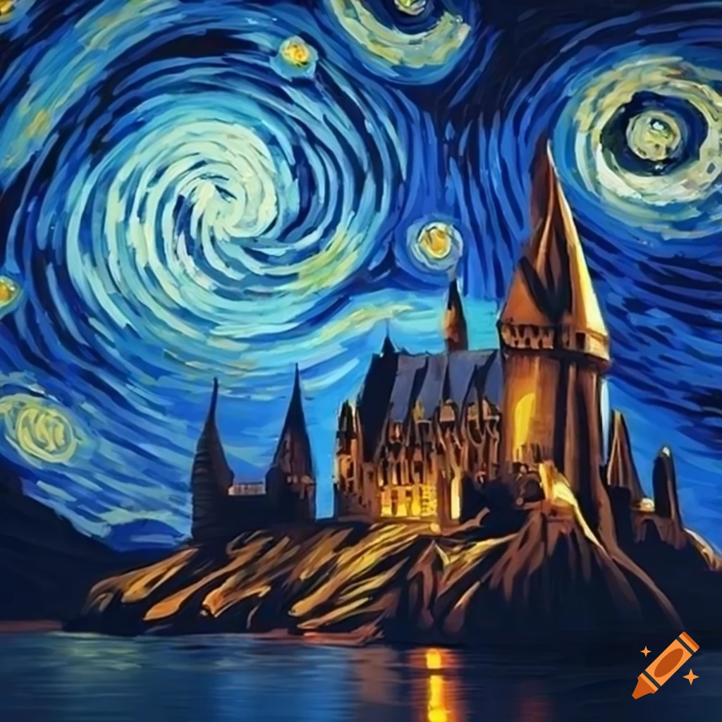 Artistic depiction of Hogwarts under a starry night on Craiyon