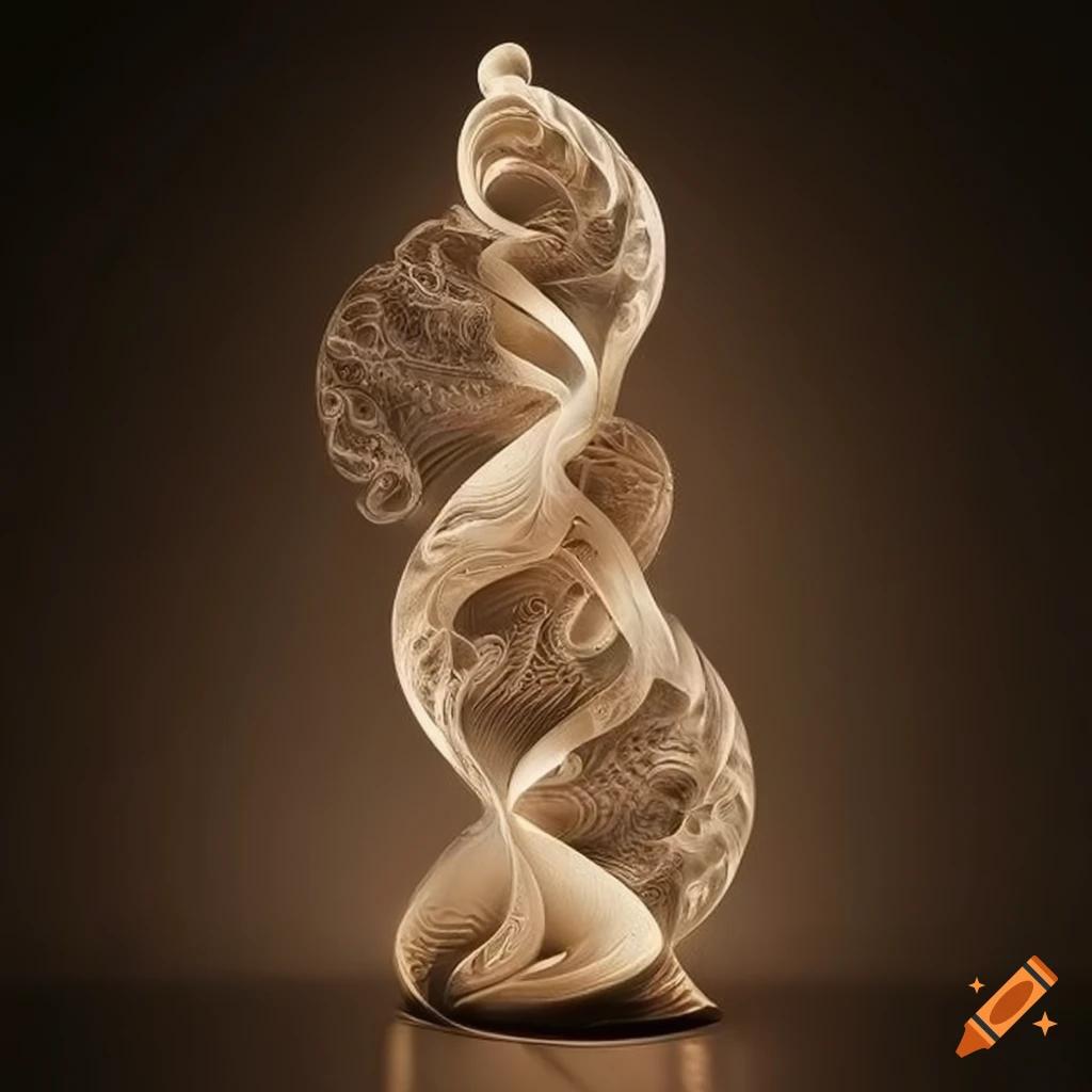 Sepia-toned fractal etchings on a translucent sculpture on Craiyon