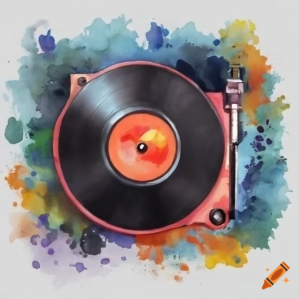 Watercolor painting of a record player on Craiyon