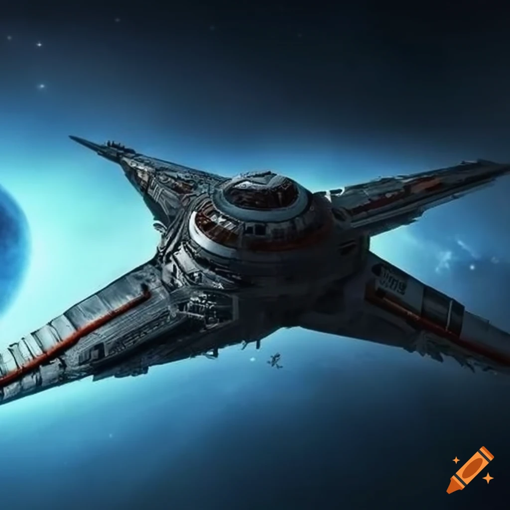 Realistic illustration of an ancient spaceship launching from a planet ...