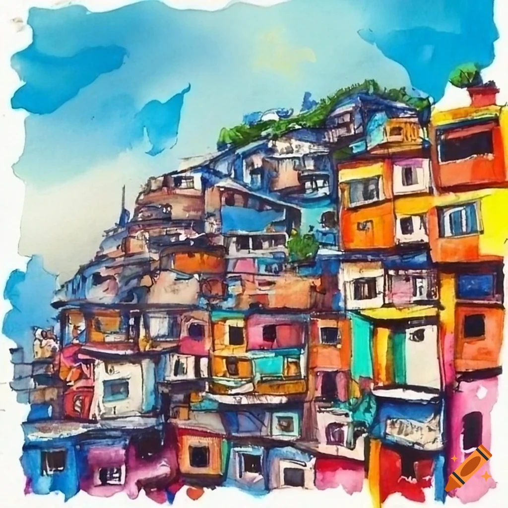 Ink painting of rocinha favela in rio de janeiro on Craiyon