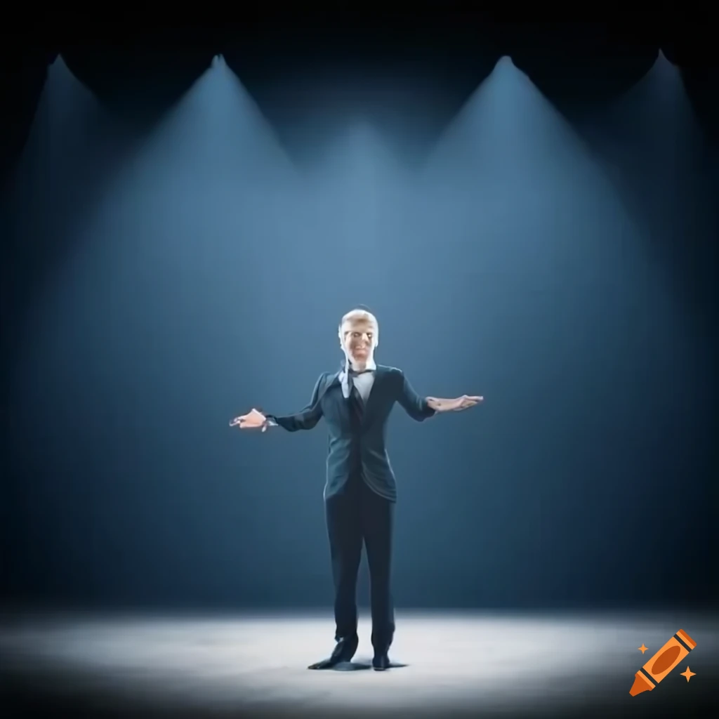 Confident man giving a presentation on stage on Craiyon