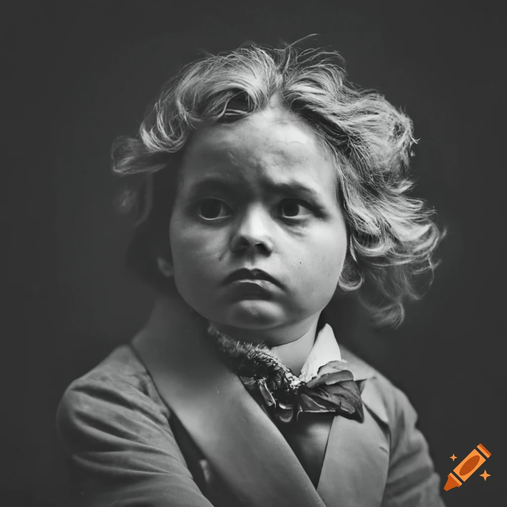 Black and white photo of young Ludwig Beethoven in a park on Craiyon