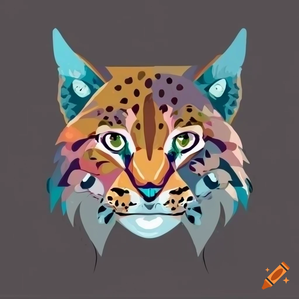 Black and white vector graphic of a lynx face on Craiyon