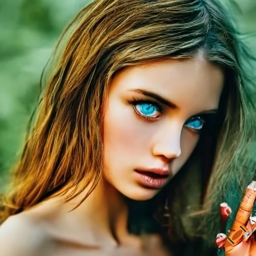 Portrait of a girl with captivating blue eyes near a river on Craiyon