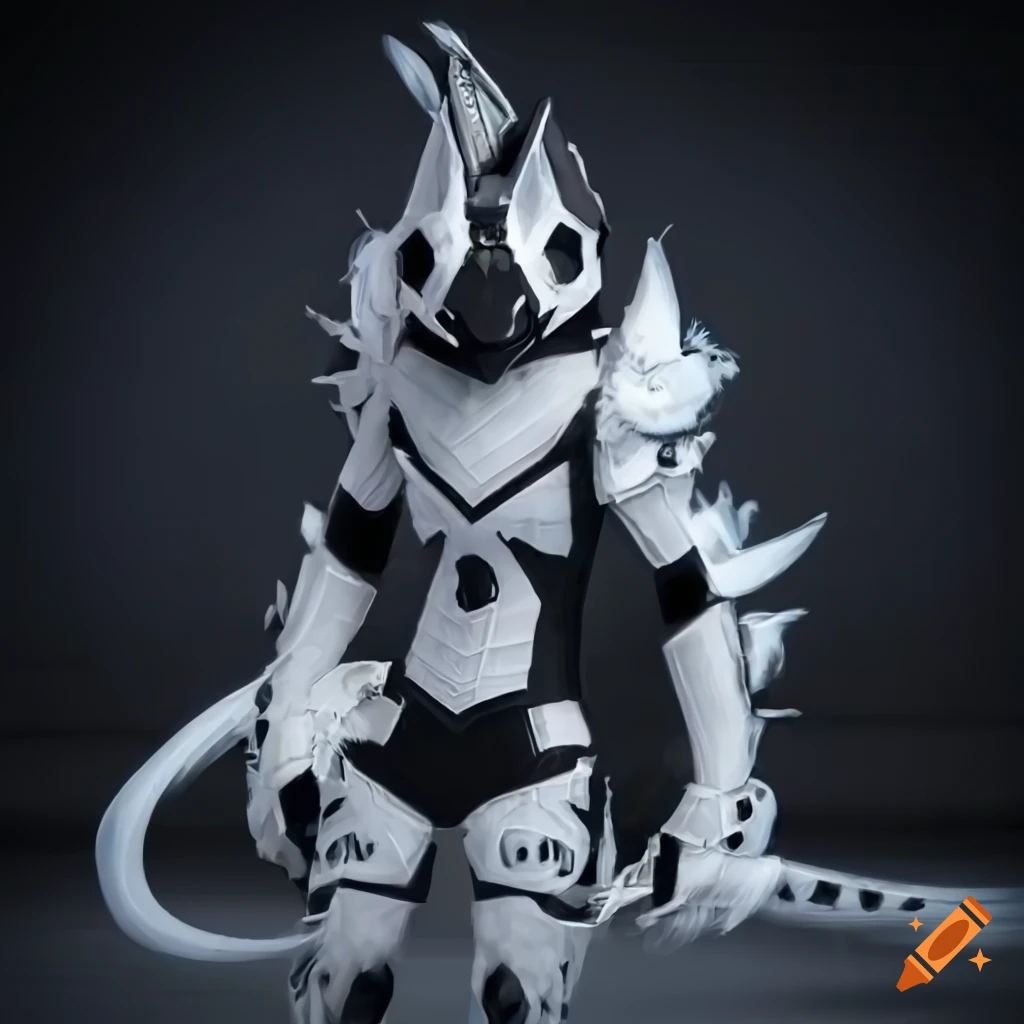 White-armored protogen with black fur on Craiyon