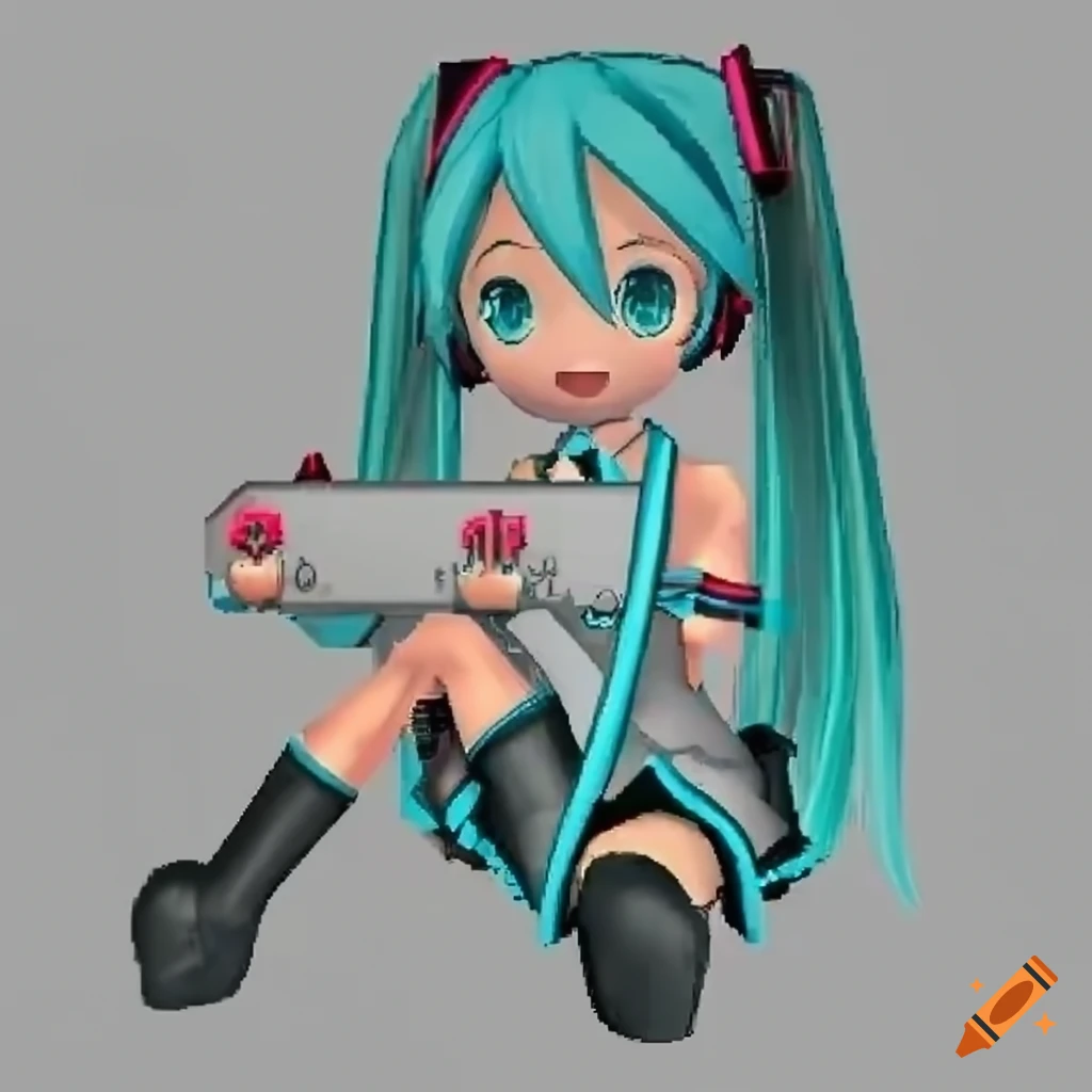 Miku hatsune playing on playstation 1 on Craiyon