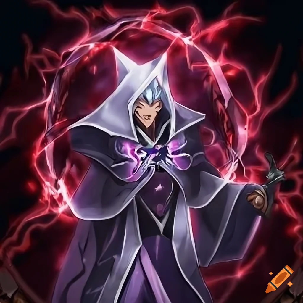 Image of an epic magician in dark robe with red magic effects on Craiyon
