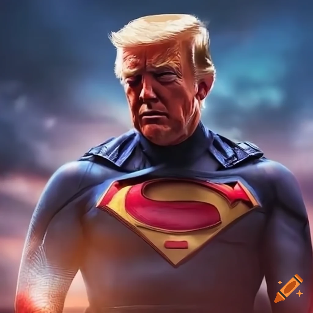 Powerful superhero president trump with american flag on Craiyon