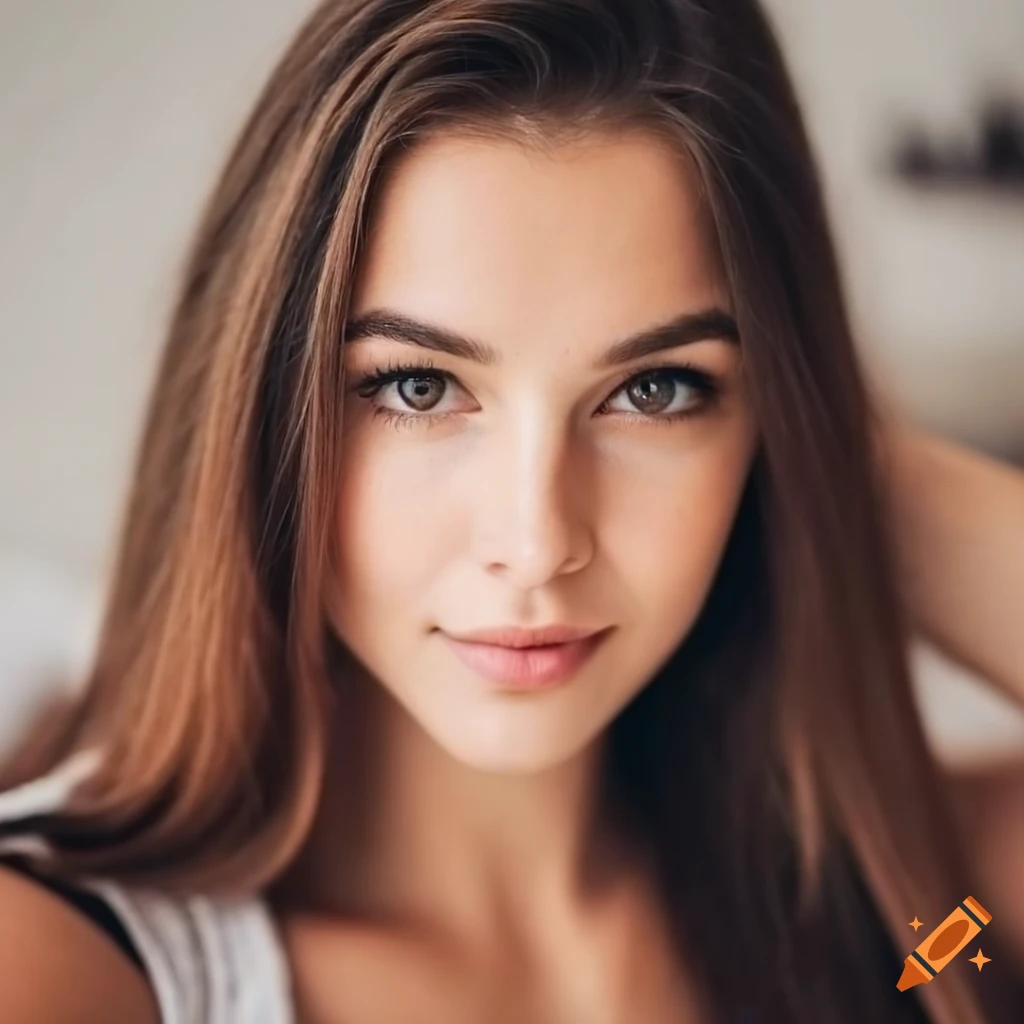 Portrait Of A Serious Young Woman With Brown Hair And Blue Eyes On Craiyon