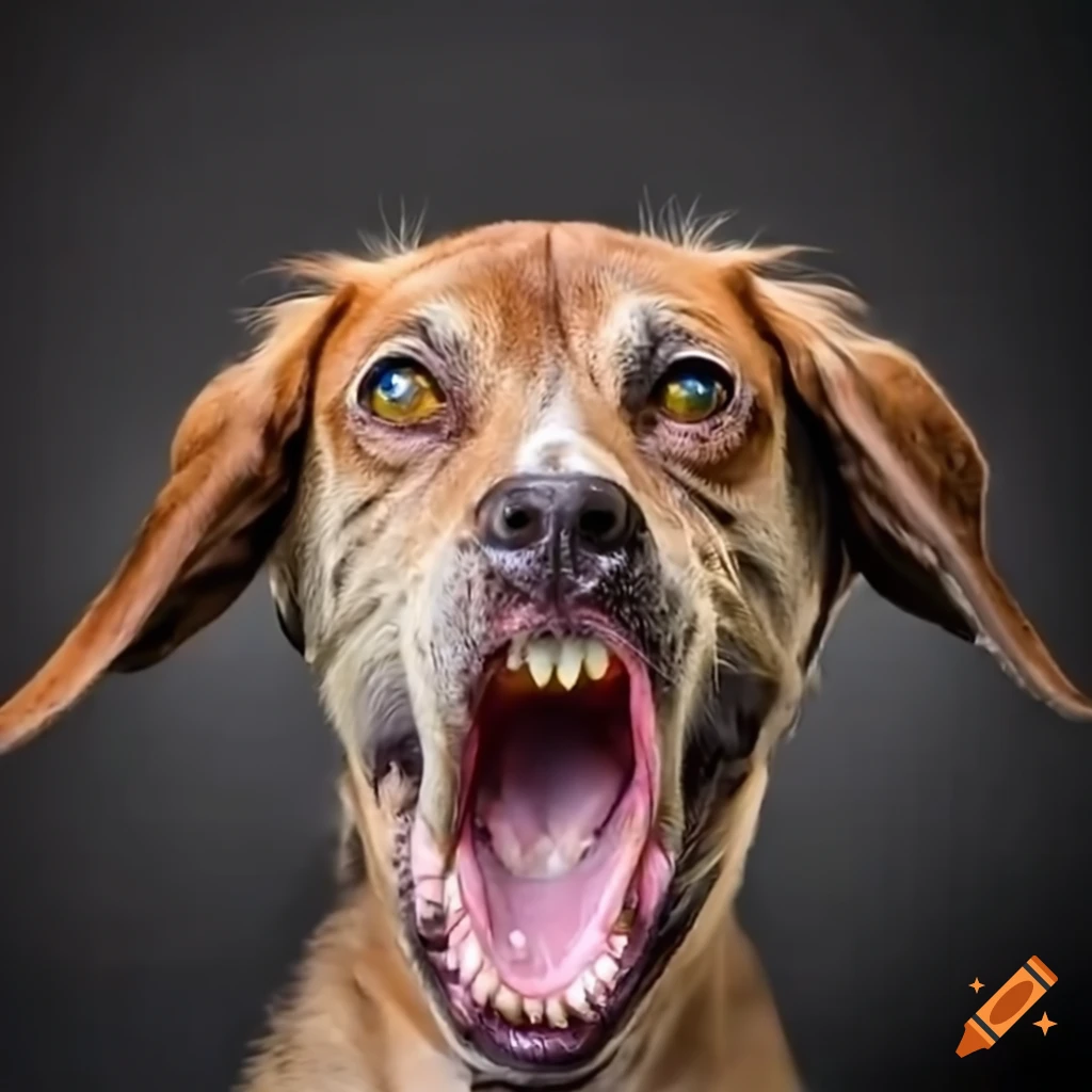 Dog with open mouth in attack mode on Craiyon