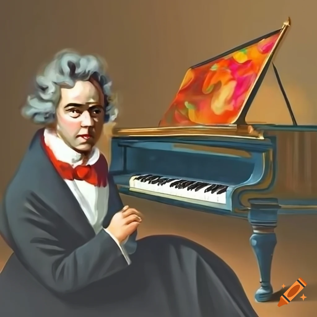 Artwork of ludwig beethoven playing the piano on Craiyon