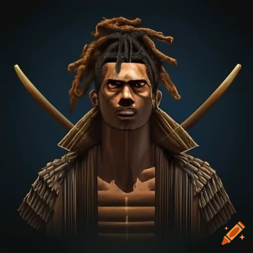 Image of a multicultural samurai with dreadlocks on Craiyon