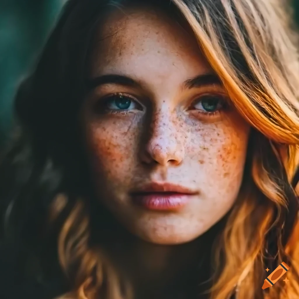 Dreamy portrait of a woman with freckles on Craiyon