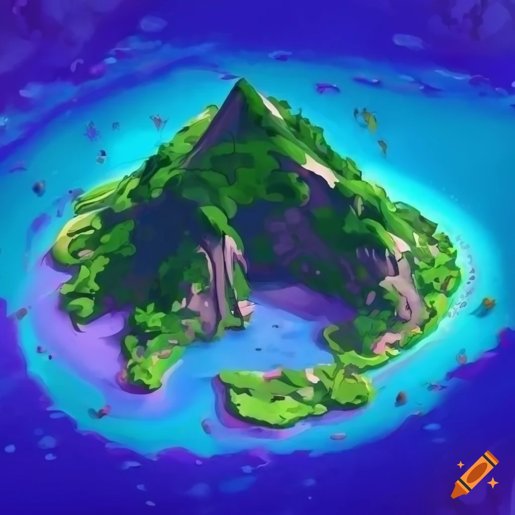 Top view illustration of a triangle-shaped island on Craiyon