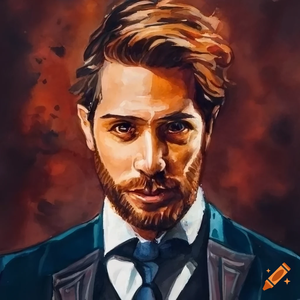 Watercolor portrait of a dapper gentleman with auburn hair on Craiyon