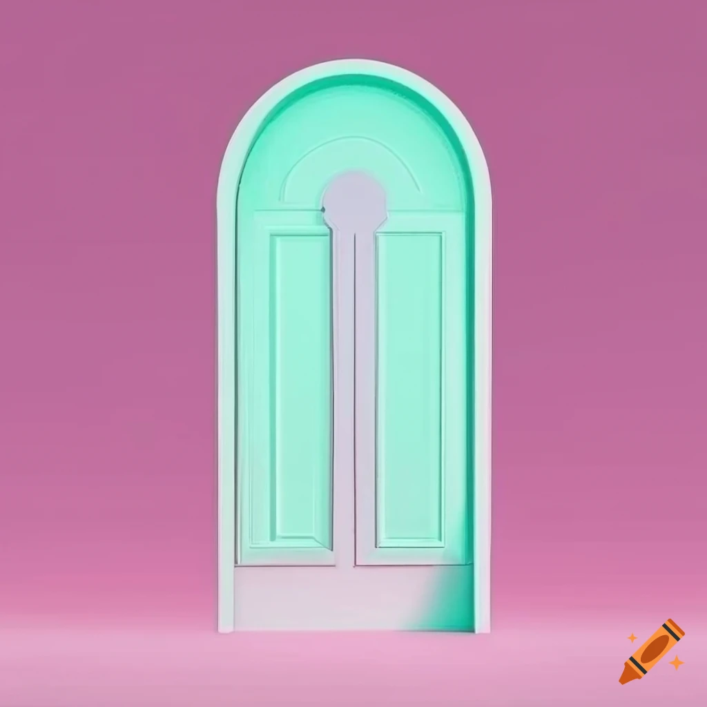 Detailed minimalist art deco doorway and windows in pastel colors on ...
