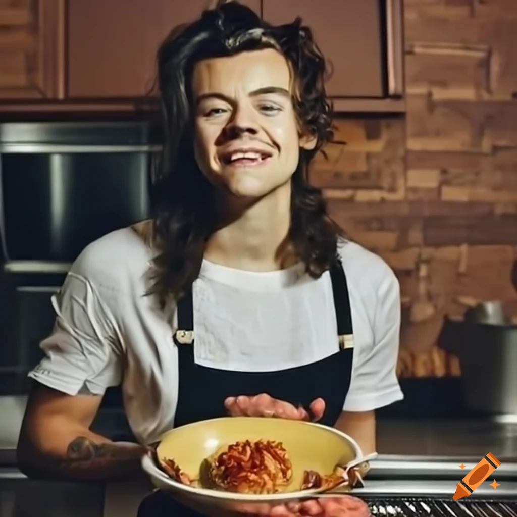 Harry Styles cooking in the kitchen on Craiyon