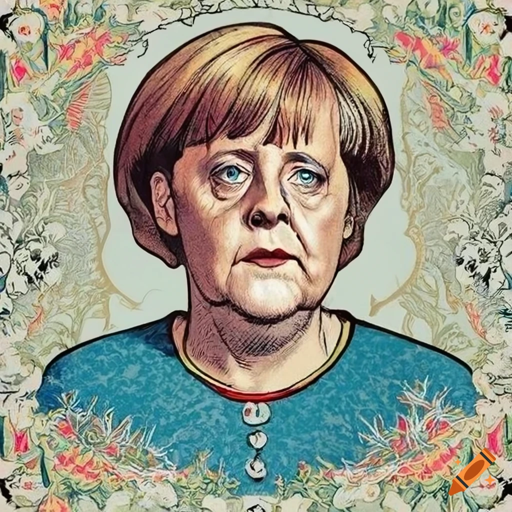 Cartoon-style illustration of angela merkel
